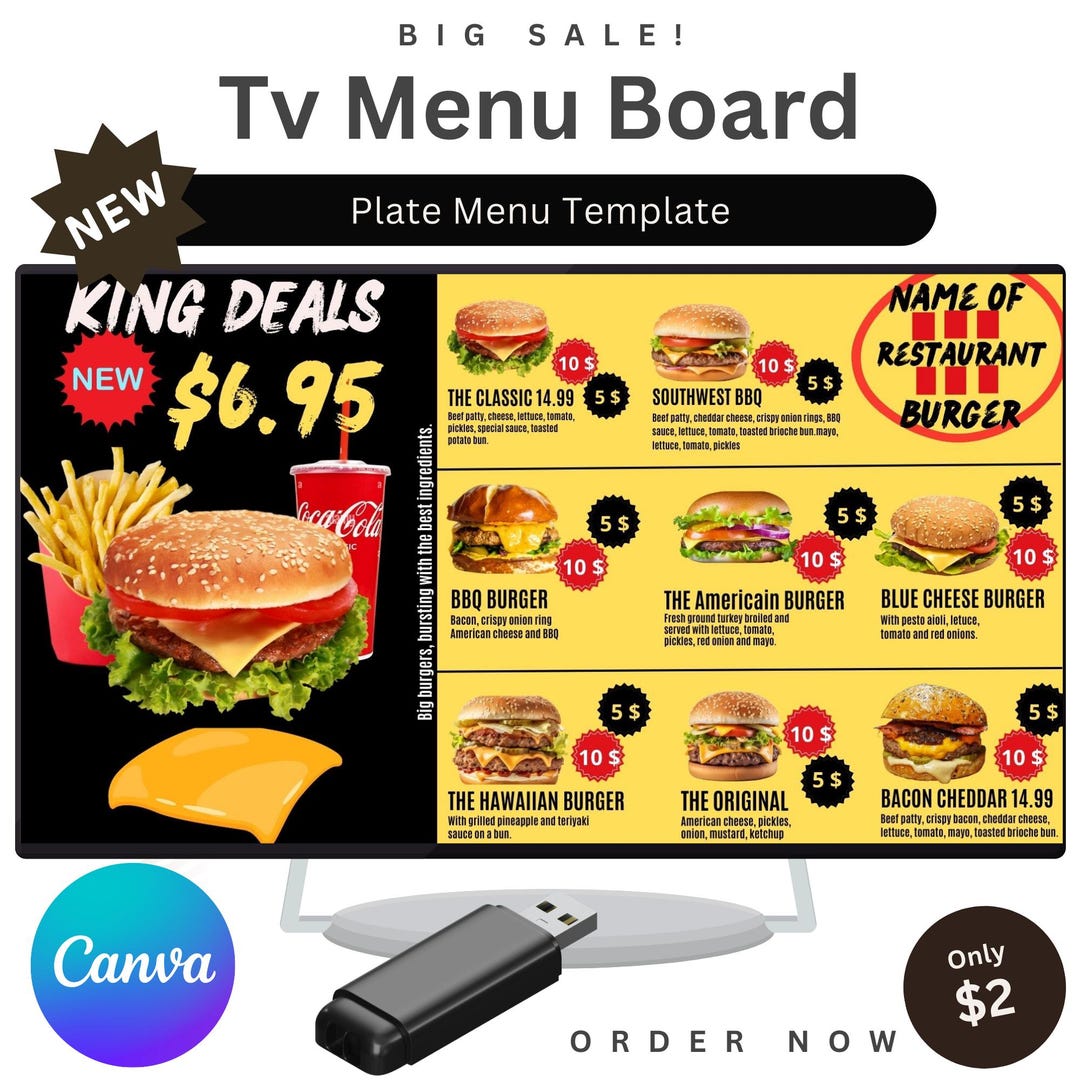 Modern Digital Burger Menu Display | Customizable Screen Menu Template | DIY Editable Restaurant ...