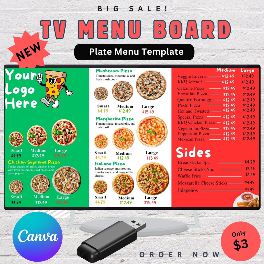 Custom Digital Pizza Menu - Personalized TV Display for Restaurants ...