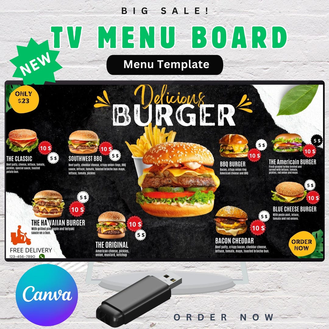 TV Burger Menu | Fast Food Digital Menu | Restaurant Screen Display ...