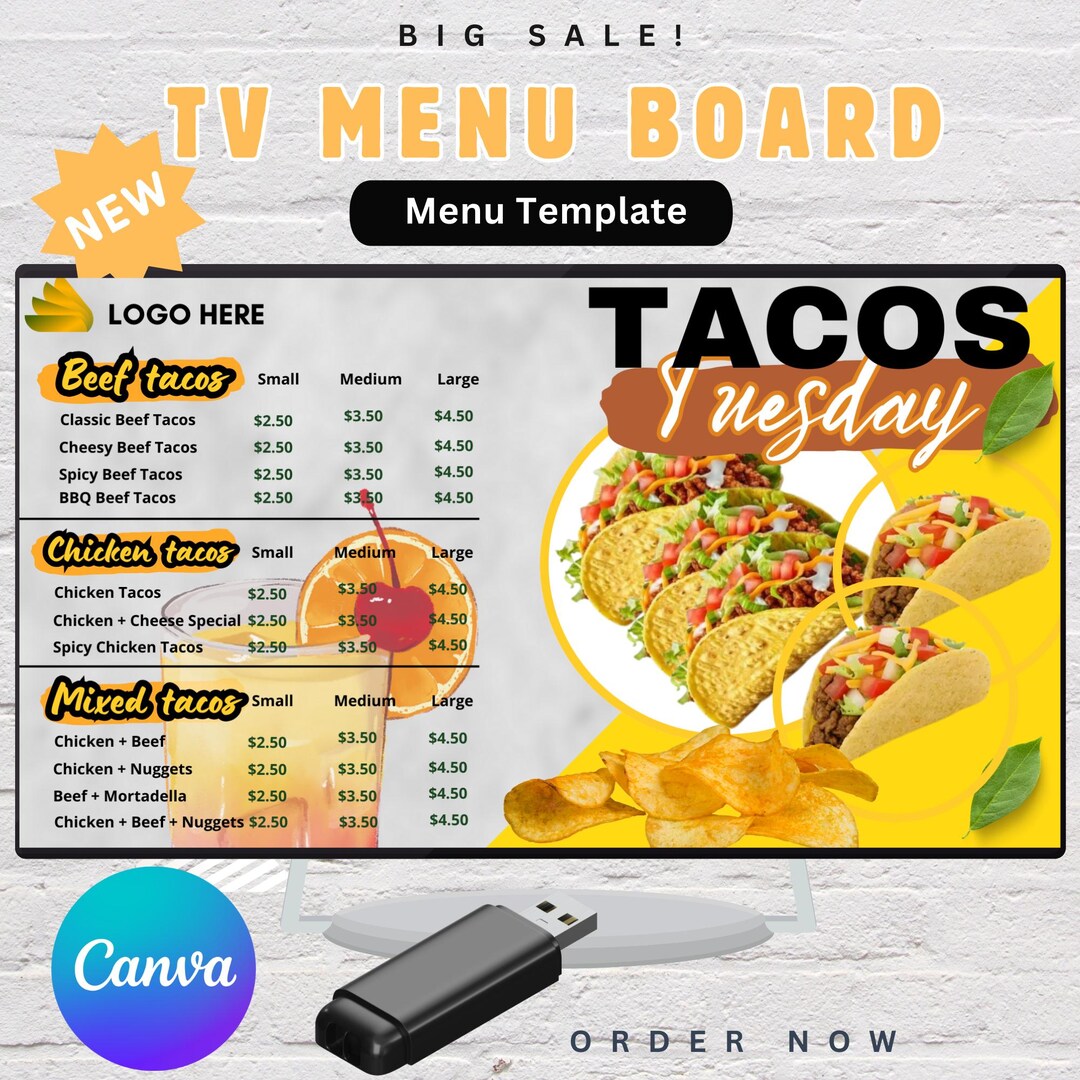 Customizable Tacos Menu Canva Template | Printable Mexican Food Menu ...