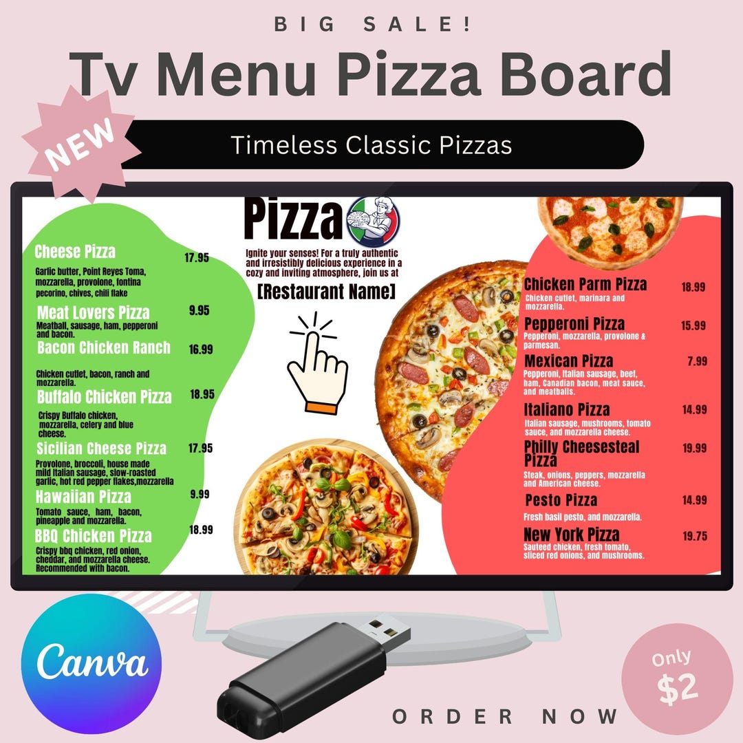 Personalized TV Pizza Menu - Custom Digital Pizza Menu for Restaurants ...
