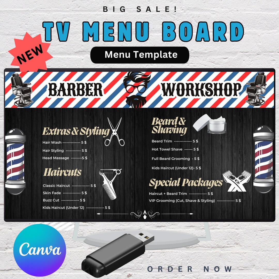 Modern Barber Shop TV Menu | Digital Price List for Barbershop ...