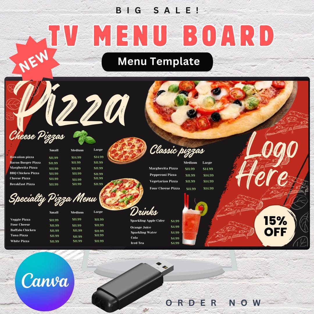 Editable Pizza Menu Template for Canva | Printable Italian Restaurant ...