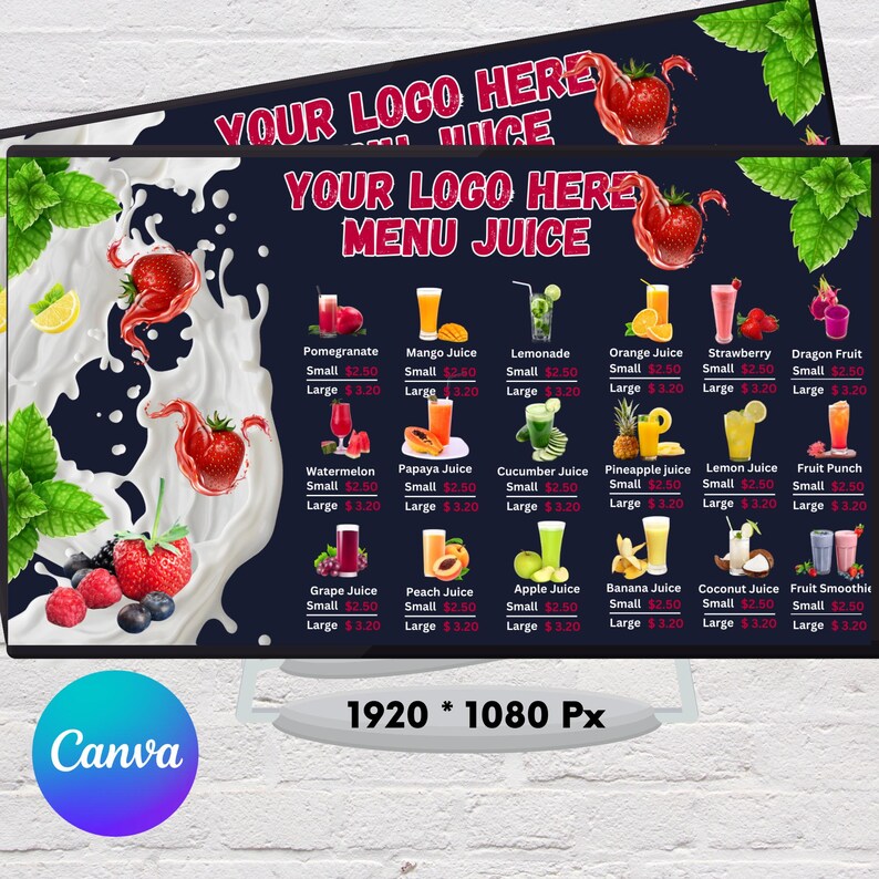 Digital Juice Menu for Screen Display - Editable Canva Template - Fresh ...