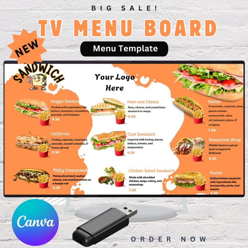 Printable Sandwich Menu | Custom Deli Menu | Restaurant Takeout Menu ...