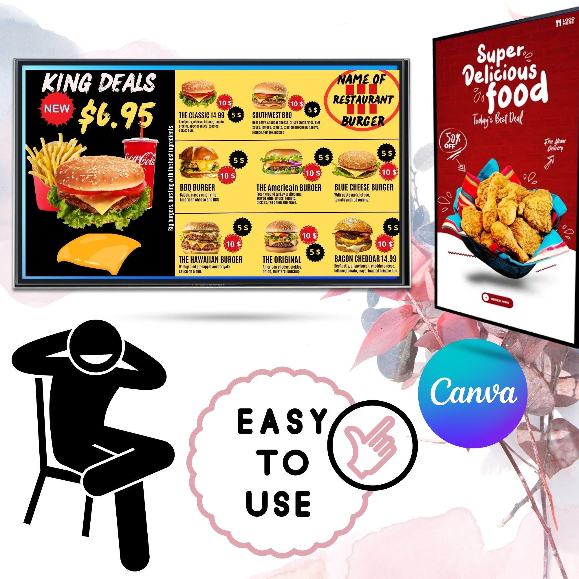 Modern Digital Burger Menu Display | Customizable Screen Menu Template ...