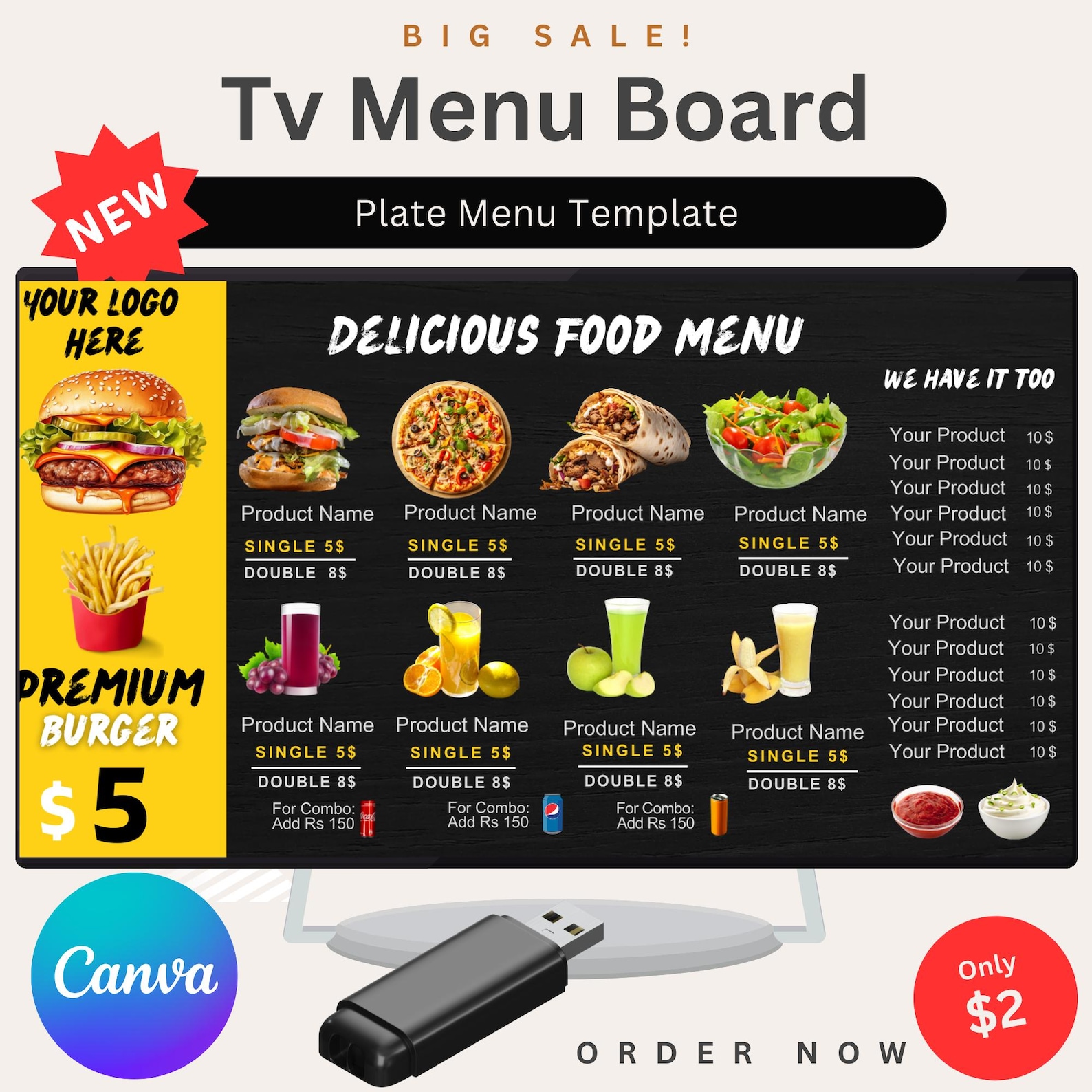 Digital Restaurant Menu Display, Modern Screen Menu Template ...