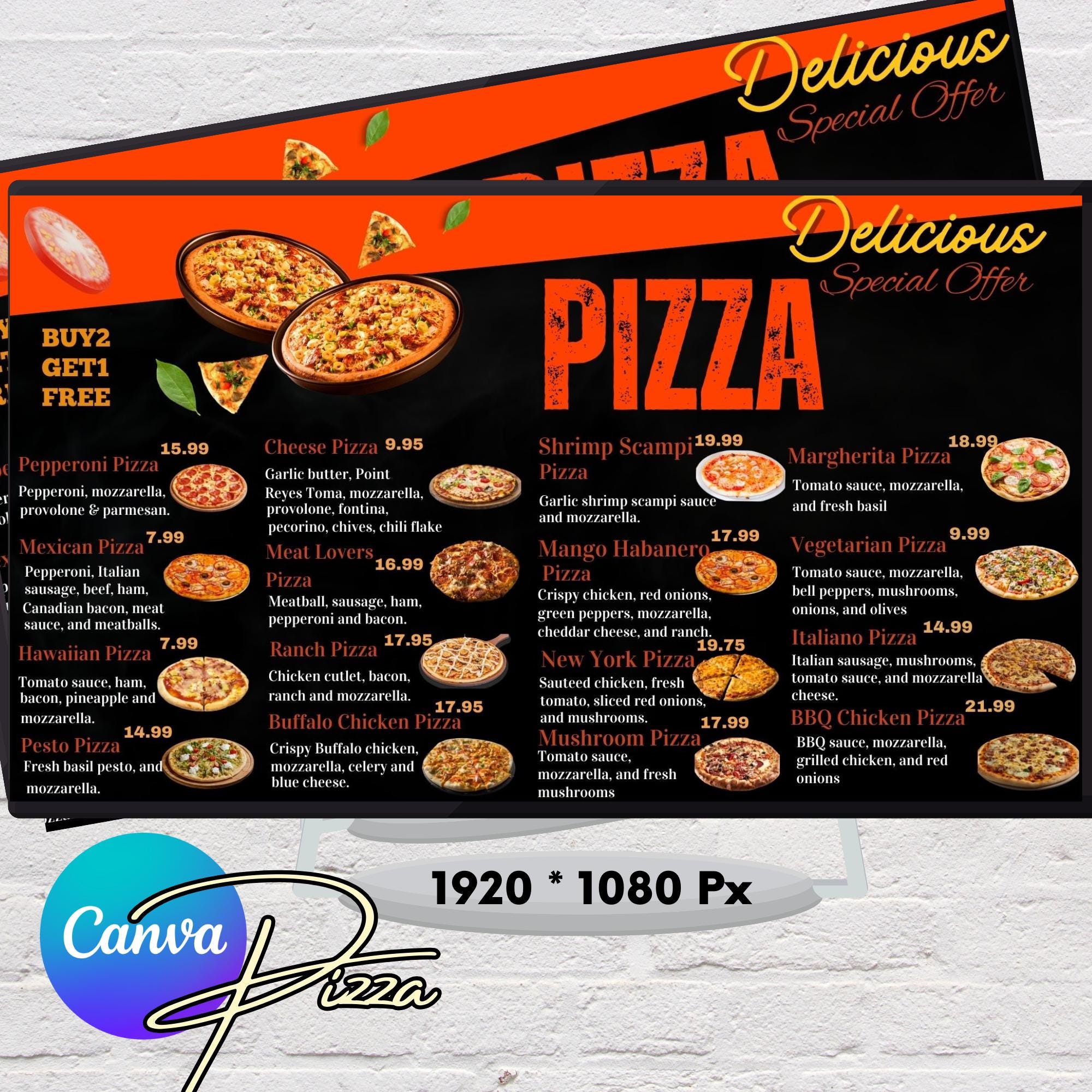 Editable Digital Pizza Menu for TV Screen | Restaurant and Pizzeria ...