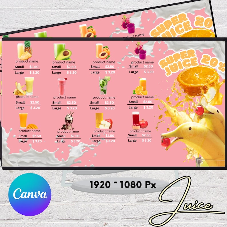Editable Digital Juice Bar Menu for TV Screen | Smoothie and Fresh ...