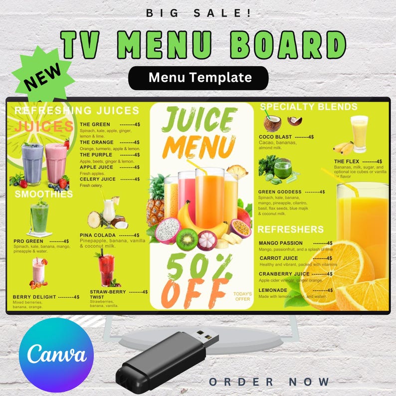 DIY Digital Drink Menu Template - Customizable Juice Designs for Your ...