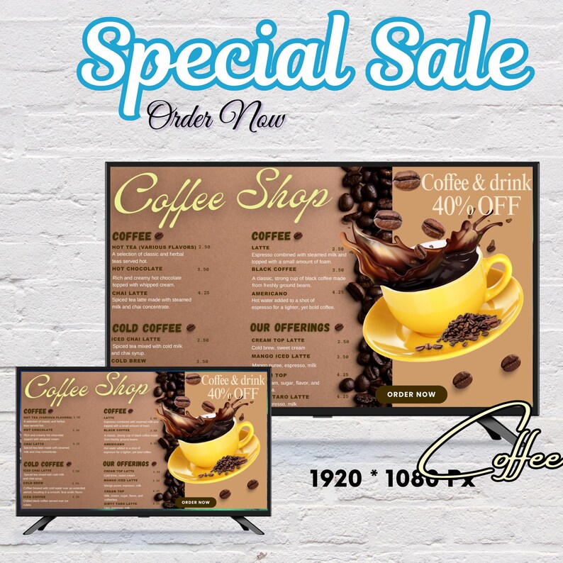 Coffee Menu TV | Digital Café Menu Board | Canva Editable Coffee Menu ...