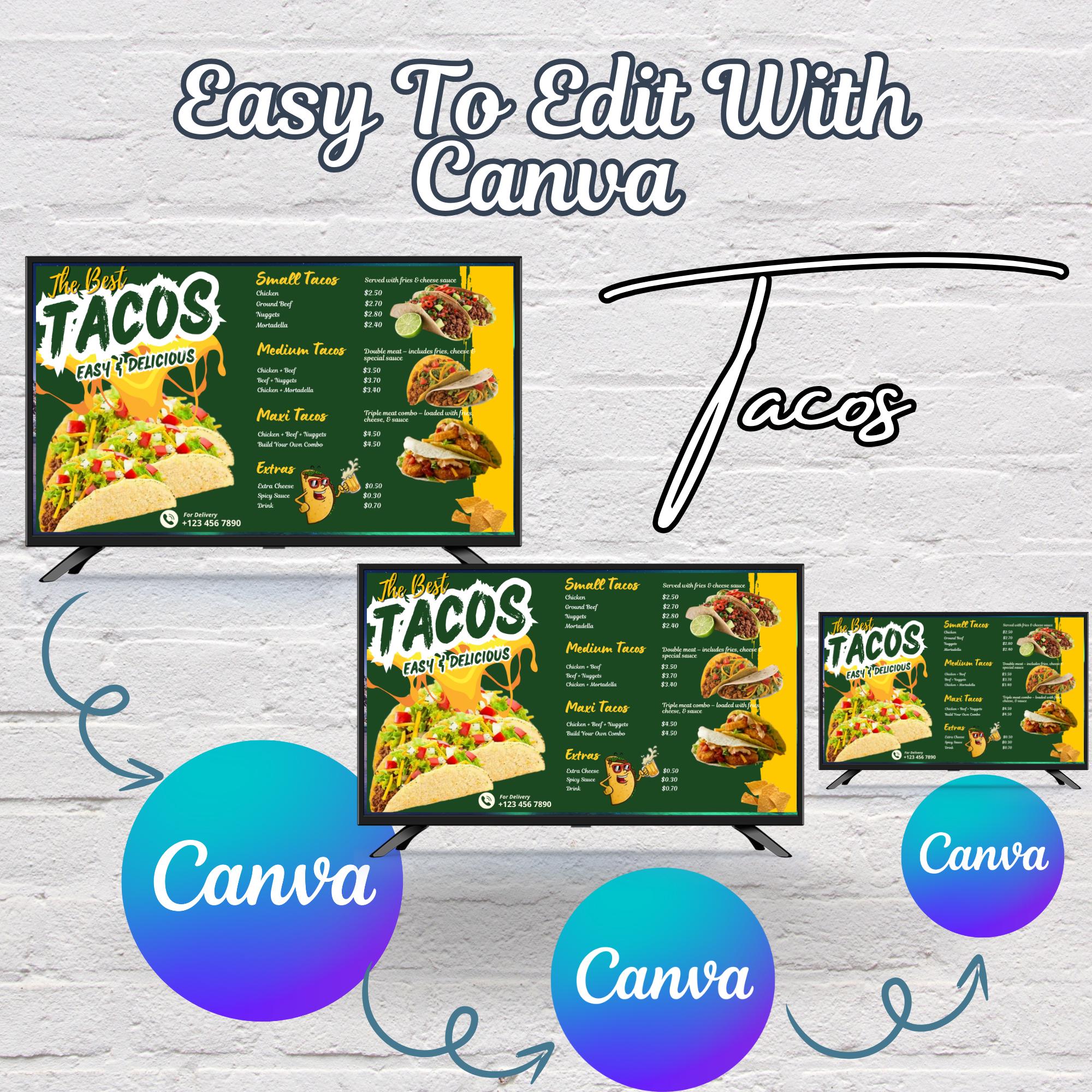 Editable Tacos Menu Canva Template | Printable Fast Food Menu Design ...
