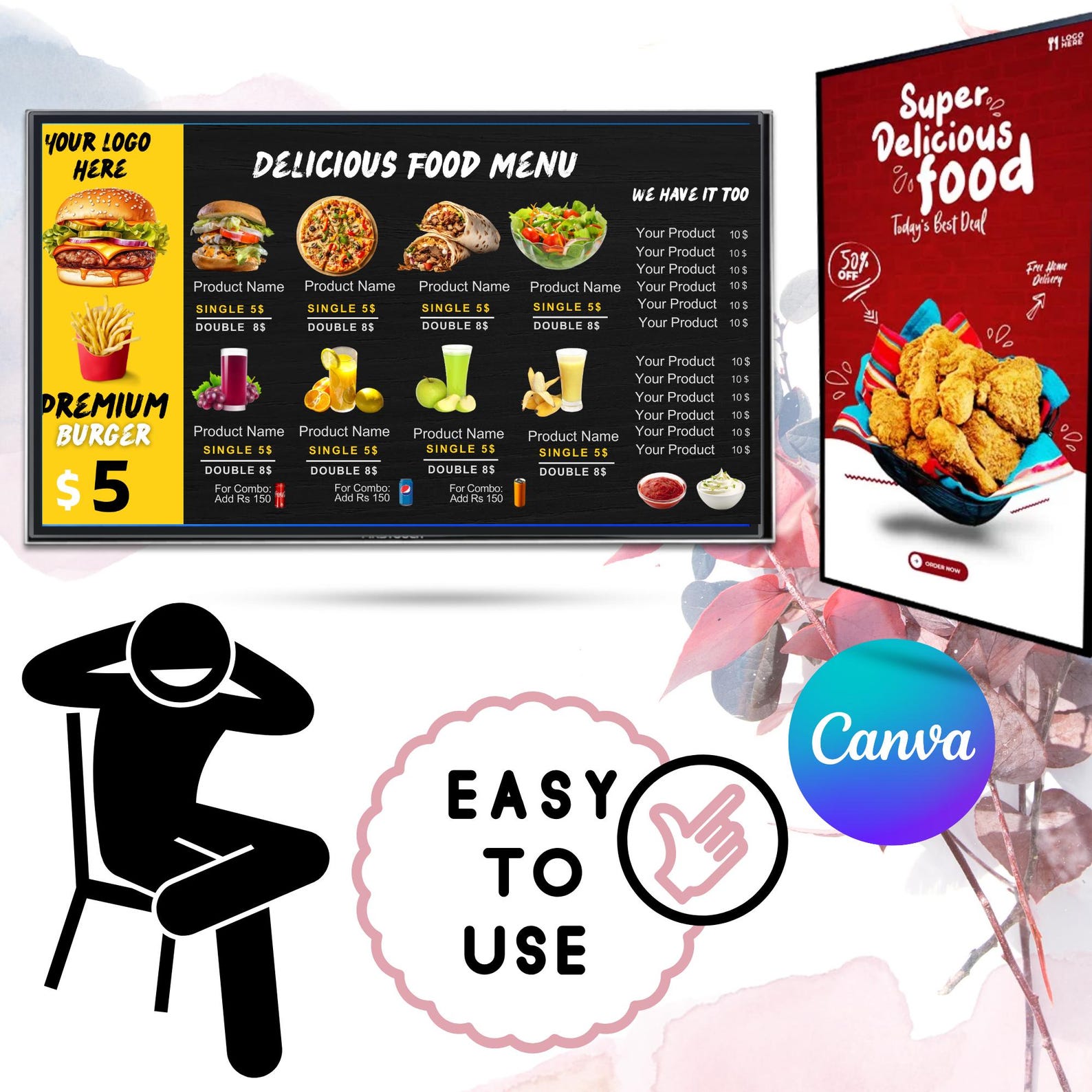 Digital Restaurant Menu Display, Modern Screen Menu Template ...