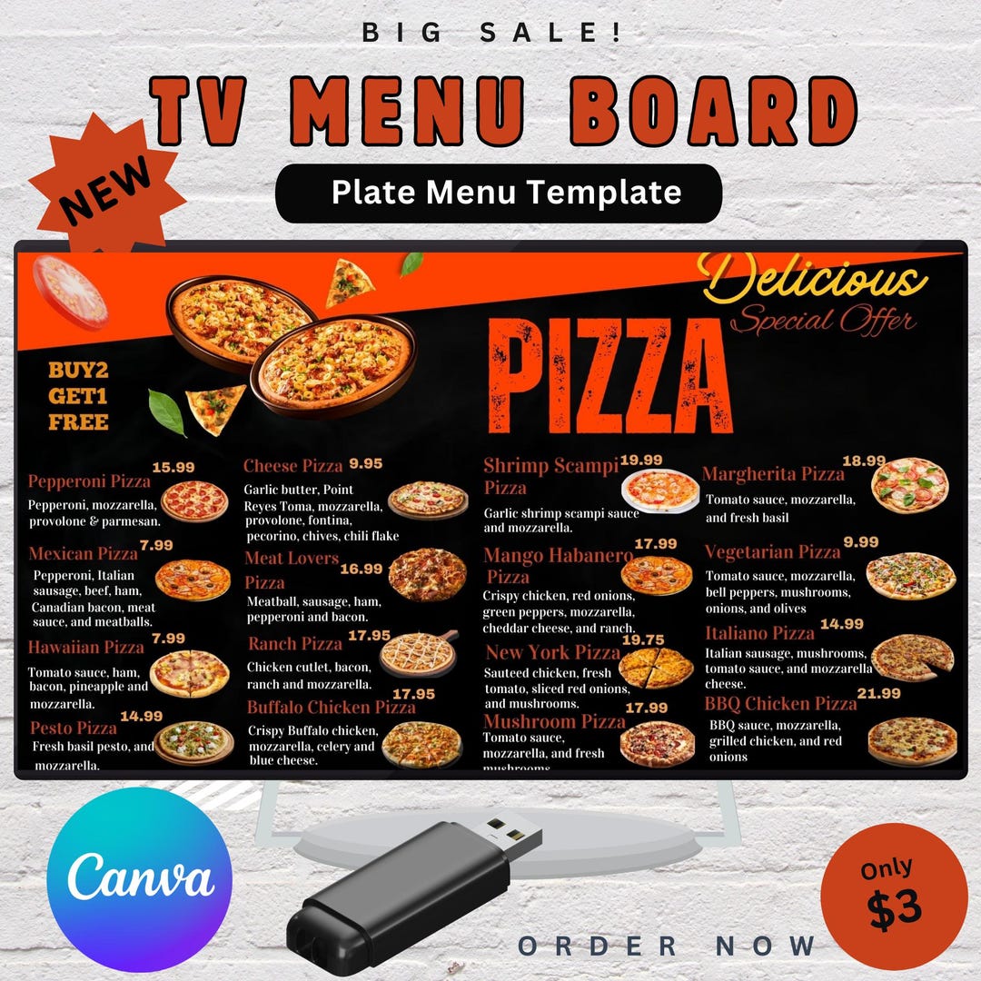 Editable Digital Pizza Menu for TV Screen | Restaurant and Pizzeria ...