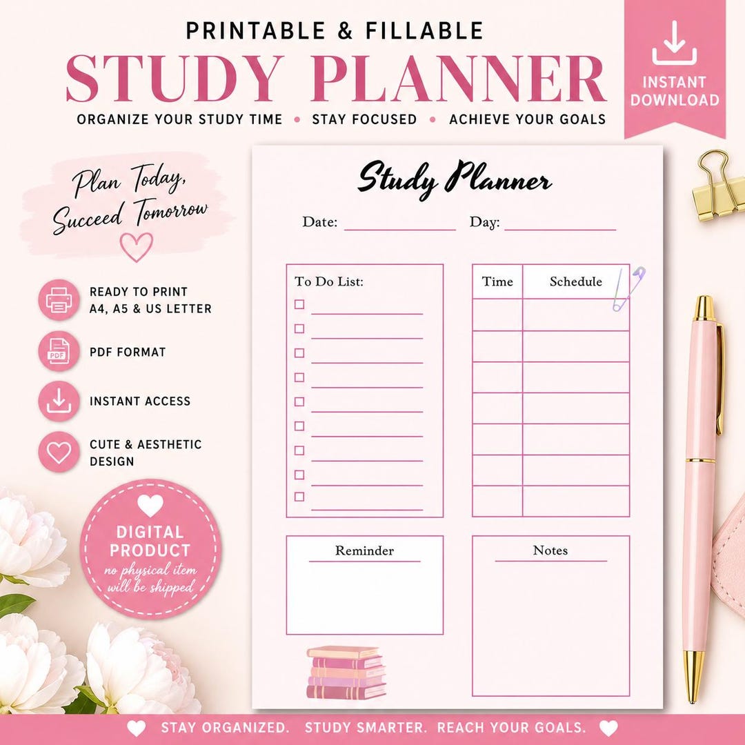 Study Planner Printable | Student Planner | Study Schedule | Aesthetic ...