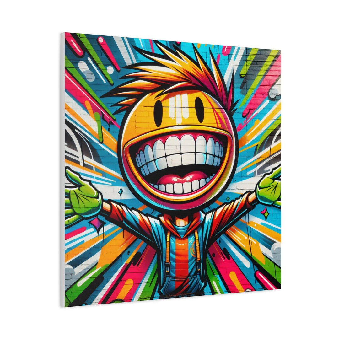 Colourful Smiley Canvas Art - Happy Bold Wall Decor - Vibrant Joyful ...