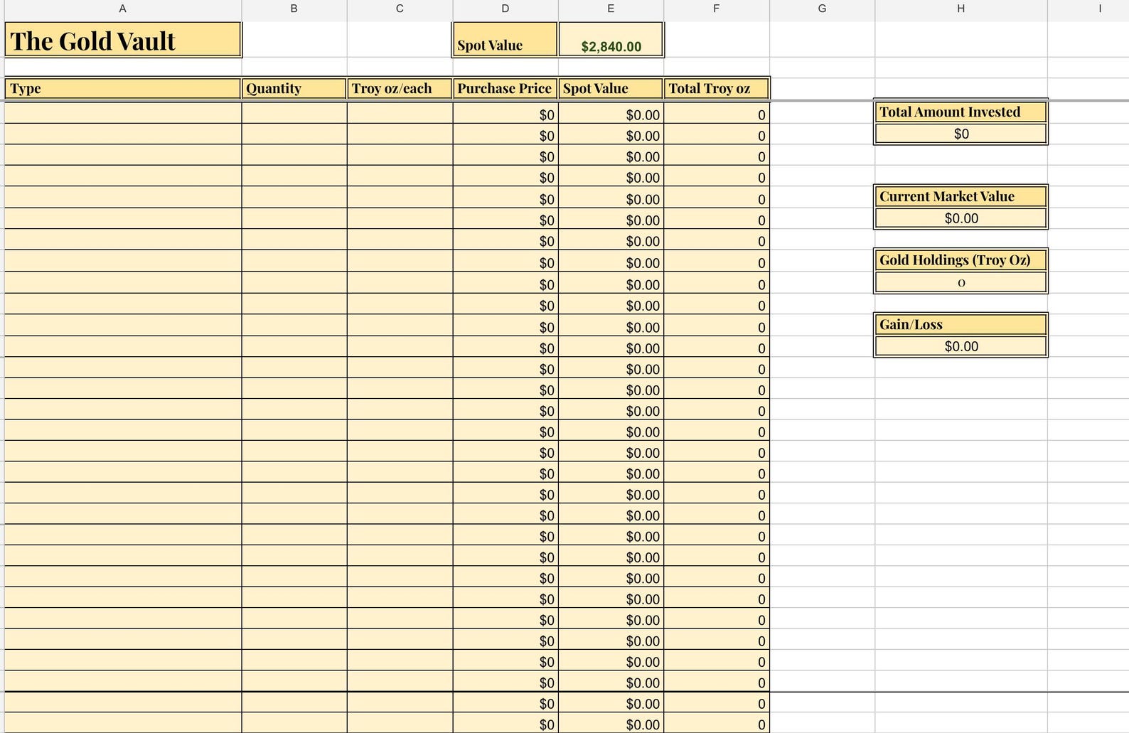 The Gold, Silver, & Jewelry Vault Matrix Investment Excel Sheet Tracker ...