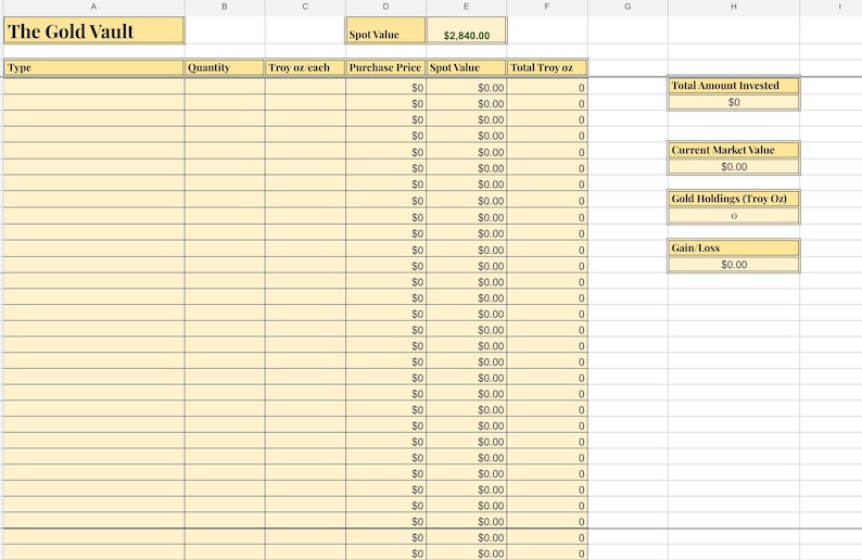 The Gold, Silver, & Jewelry Vault Matrix Investment Excel Sheet Tracker ...
