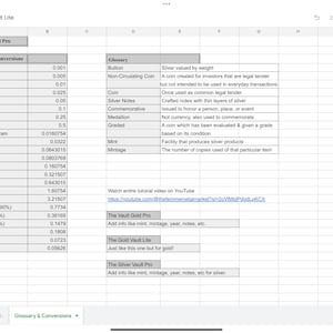 The Silver Vault Pro Investment Excel Sheet Tracker for Silver Bullion ...