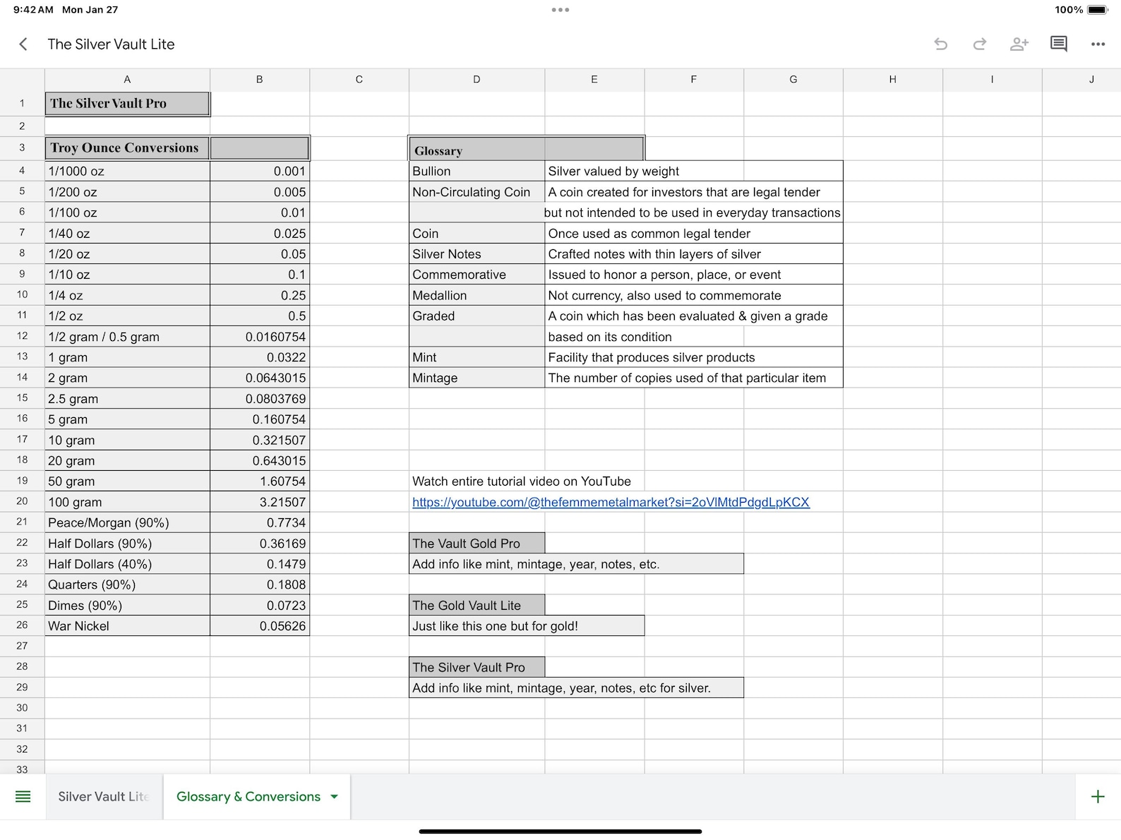 The Gold & Silver Vault Investment Excel Sheet Tracker for Bullion ...