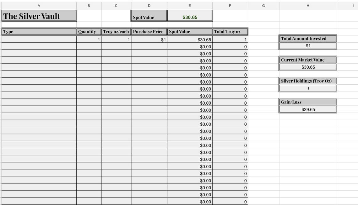The Gold, Silver, & Jewelry Vault Matrix Investment Excel Sheet Tracker ...