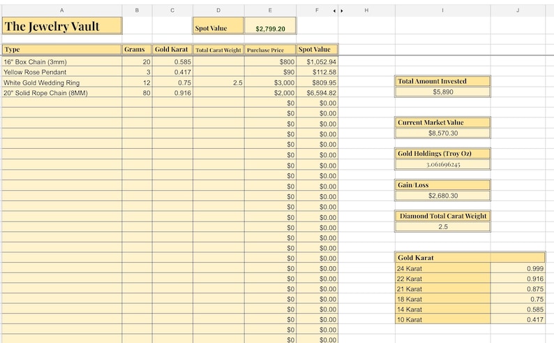 The Gold, Silver, & Jewelry Vault Matrix Investment Excel Sheet Tracker ...