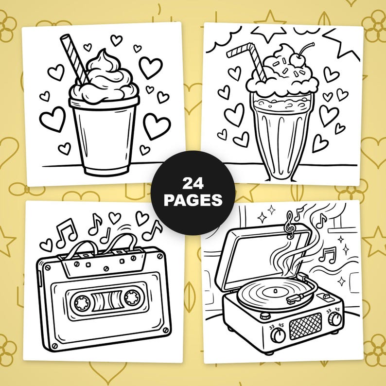 70s Retro Coloring Book: 24 Groovy Vibes Pages (digital Download) - Etsy
