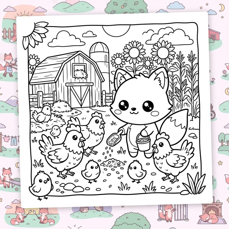 Kawaii Fox Coloring Book: Cozy Countryside Scenes (24 Pages, PDF ...