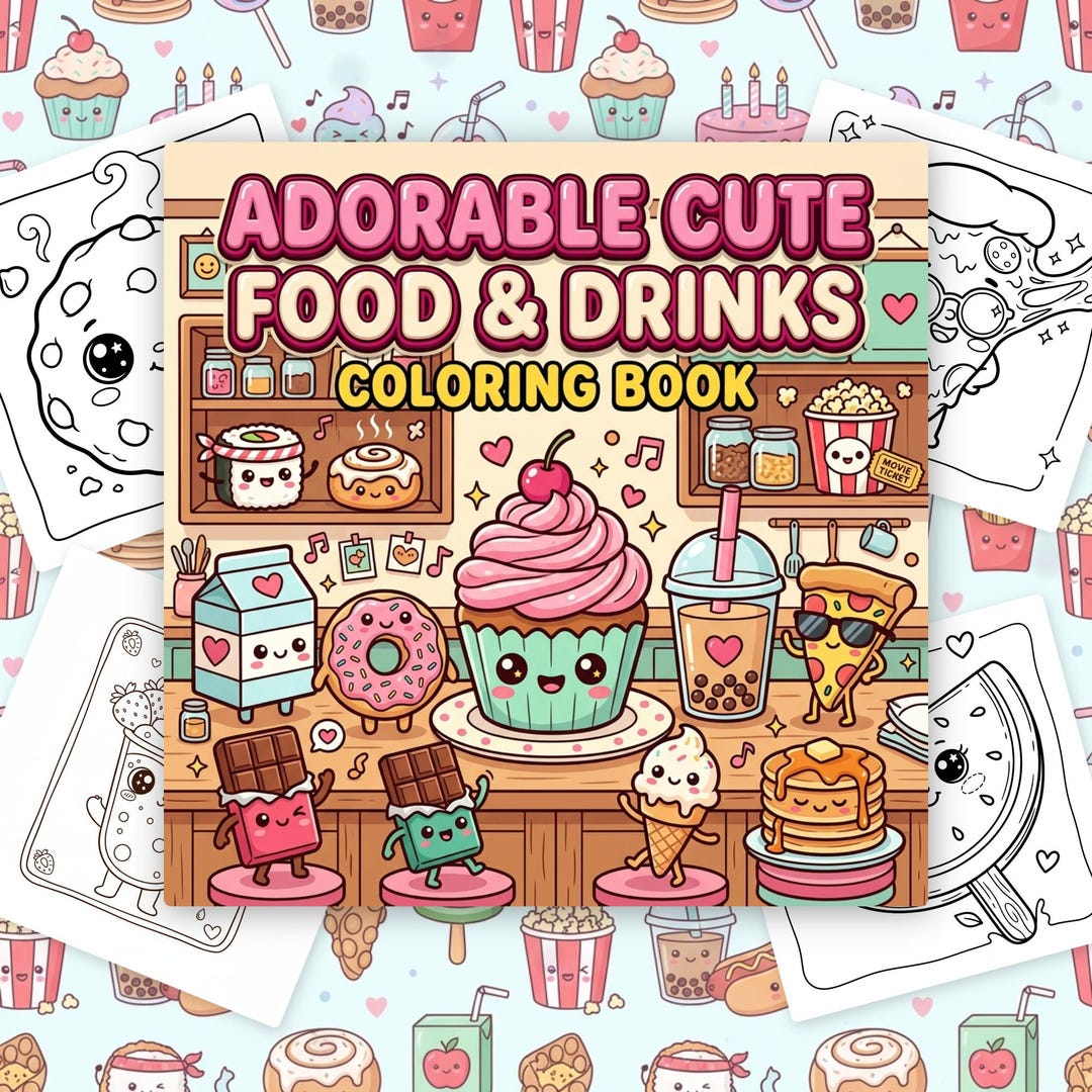 Kawaii Food & Drinks Coloring Pages: 24 Sweet Treats (digital Download ...