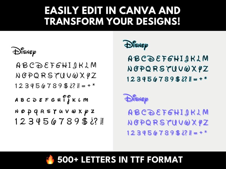 40+ Disney TTF Fonts, Cartoon Alphabet Fonts Bundle, Frozen, Princess ...