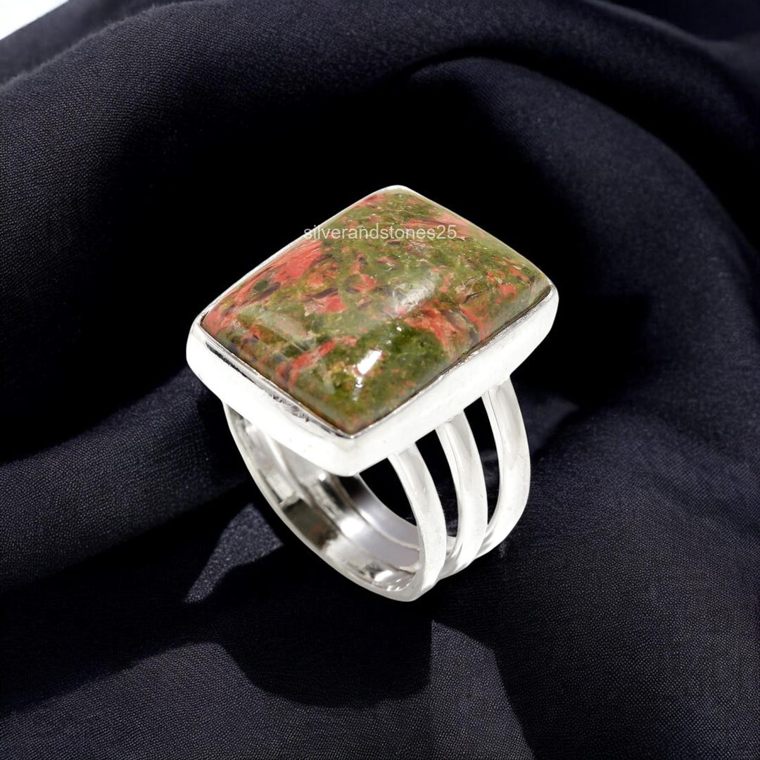 Limited EDITION Unakite Ring, Green Gemstone Ring, Statement Ring, 925 ...
