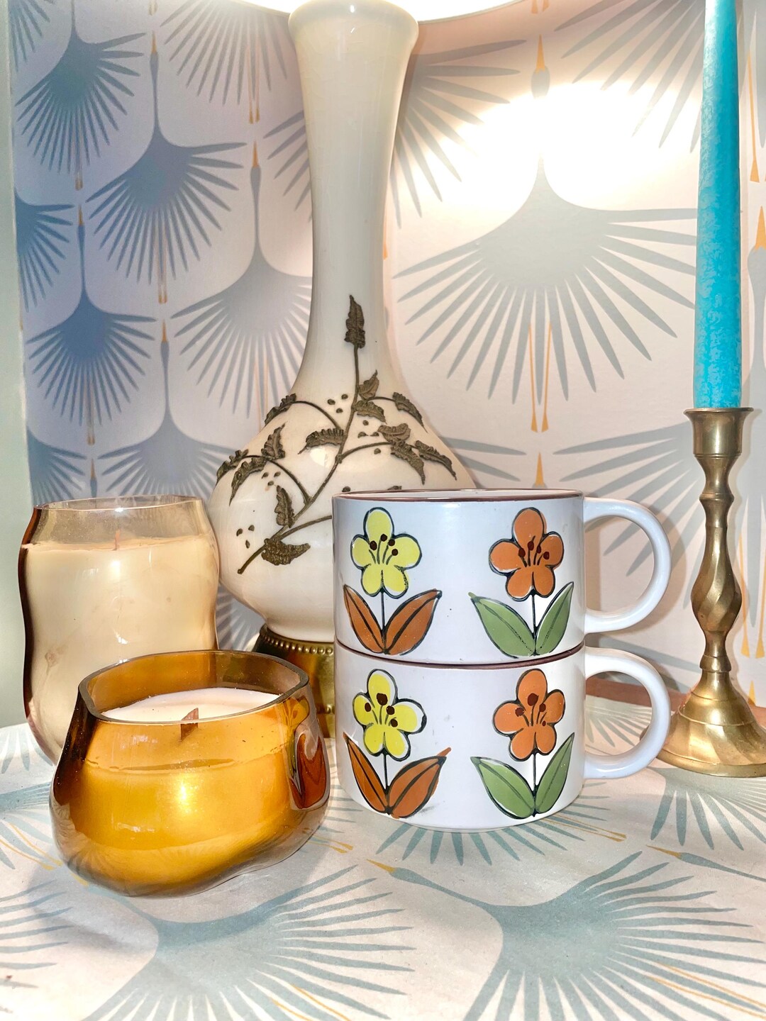 1970s Vintage Retro Boho Stoneware Stackable Flower Cups Mugs - Etsy