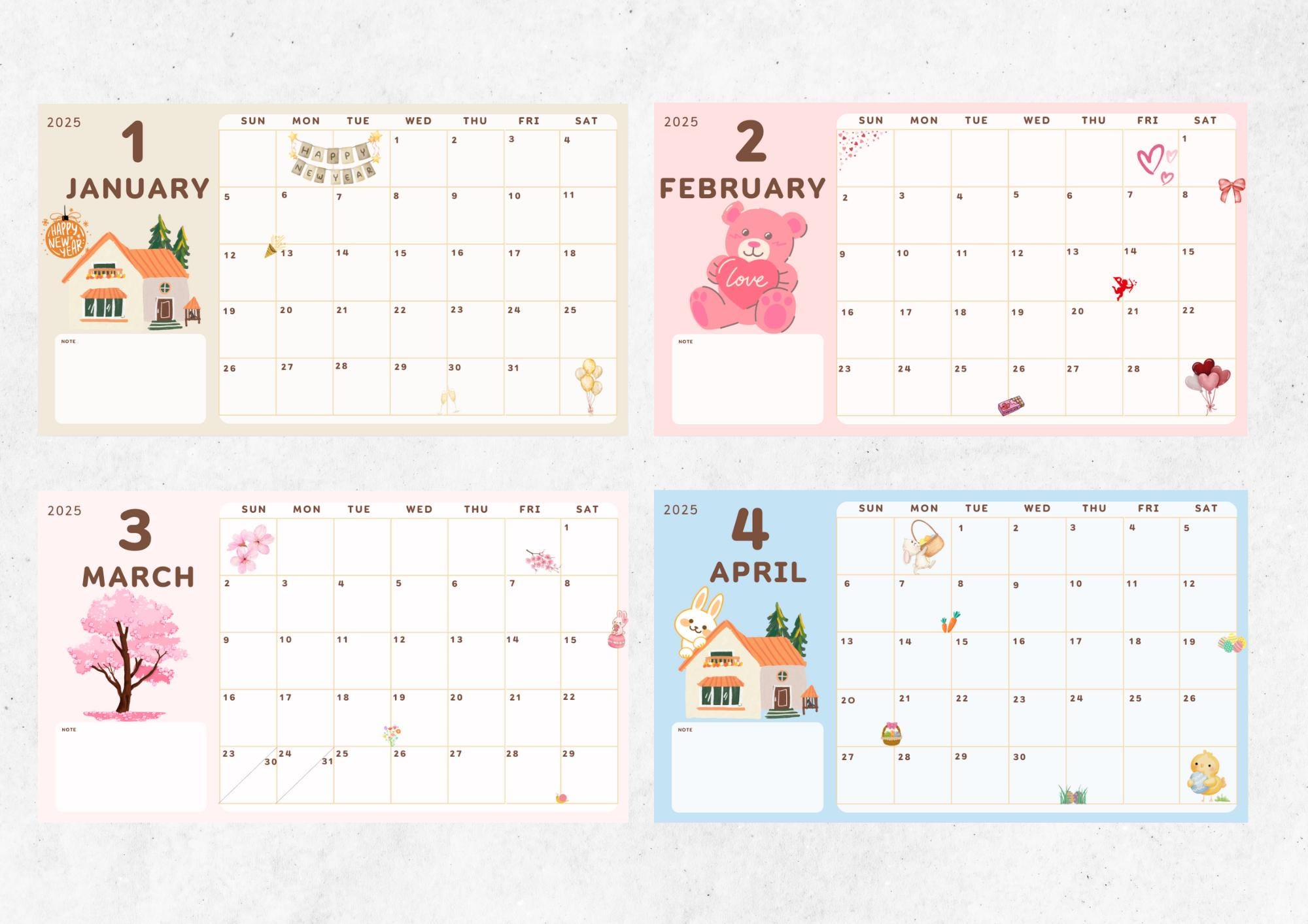 2025 Calendar Printable, Cute Kid Calendar 2025, Wall Calendar PDF ...