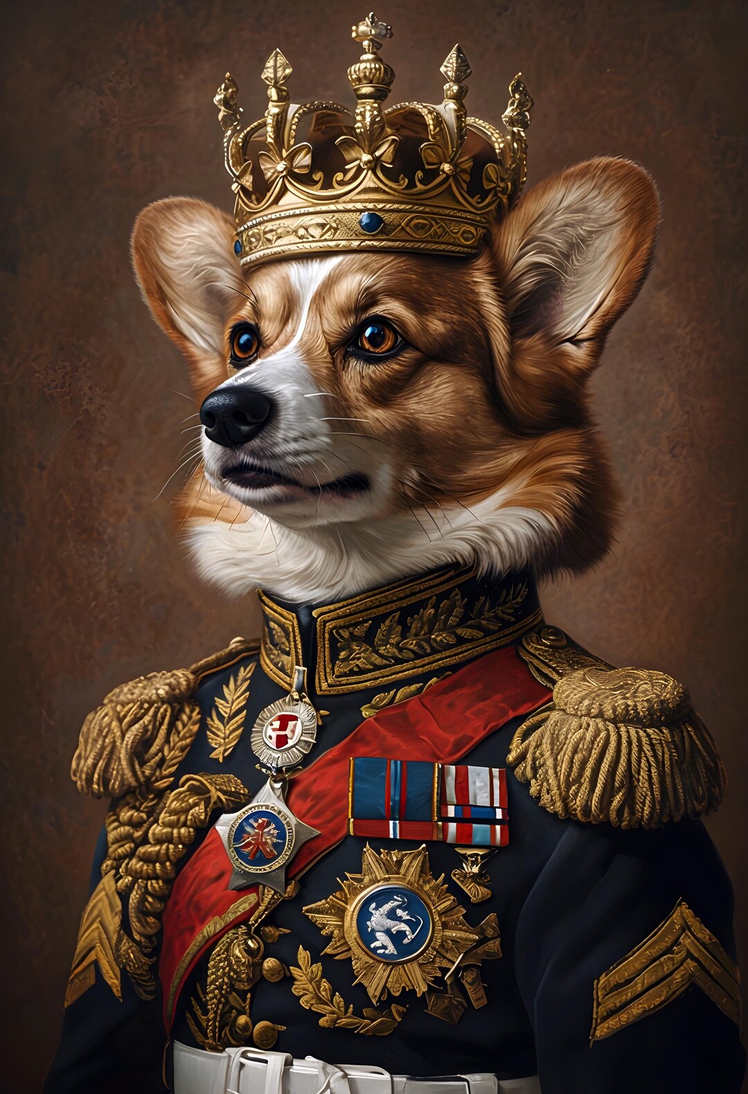 Royal Corgi Portrait in Military Uniform – Whimsical Pet Art Print - Etsy