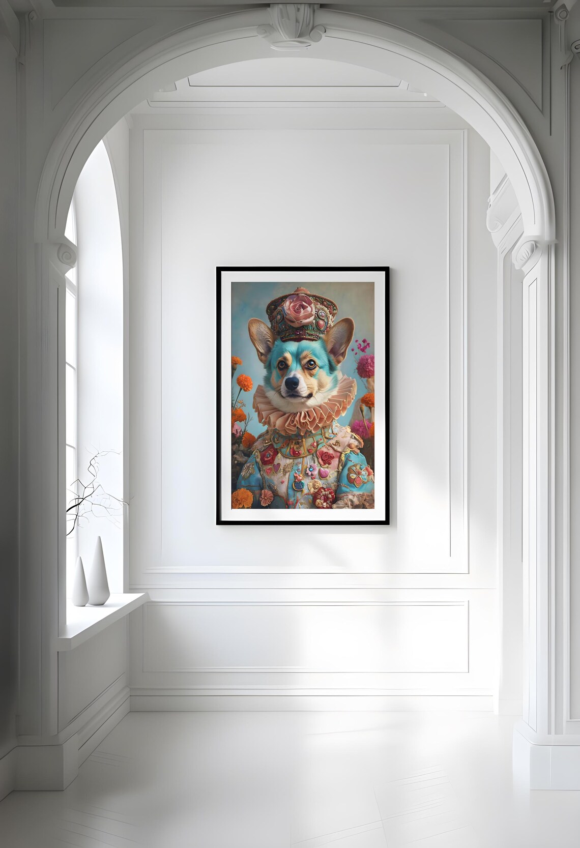 Regal Corgi Portrait - Whimsical Teal Dog Art in Royal Attire - Etsy