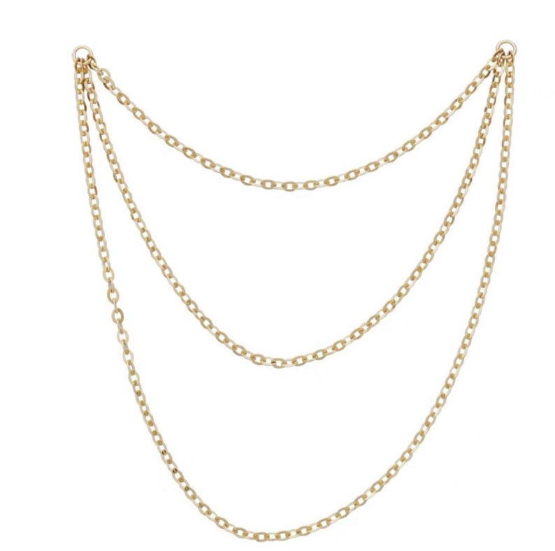 One Piece 14k Solid Gold Double Piecing Chain Earrings - Etsy