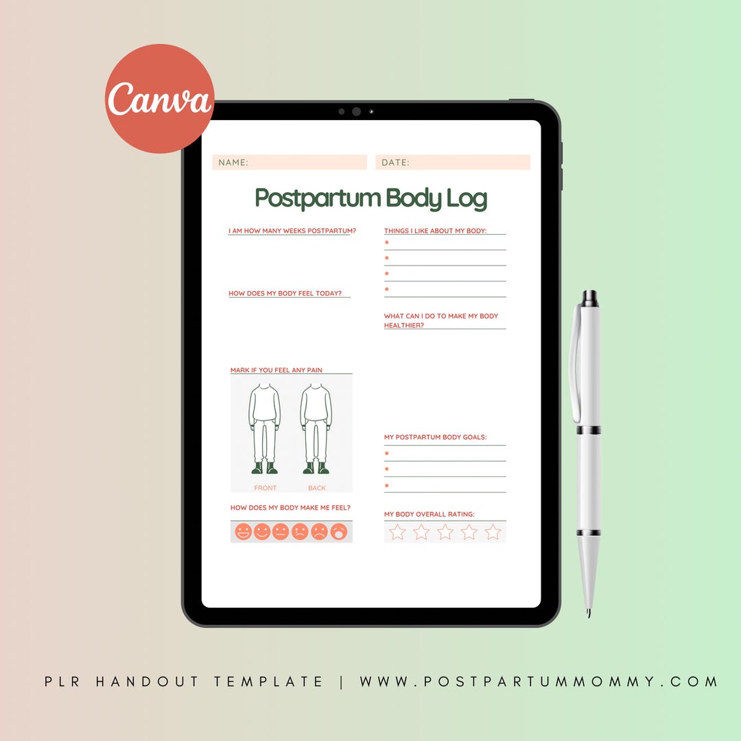 Postpartum Body Log PLR Template | Canva Editable Recovery Tracker - Etsy
