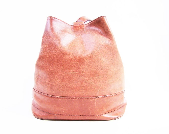 Vintage Distressed Brown Leather Bucket Backpack // Medium - Etsy