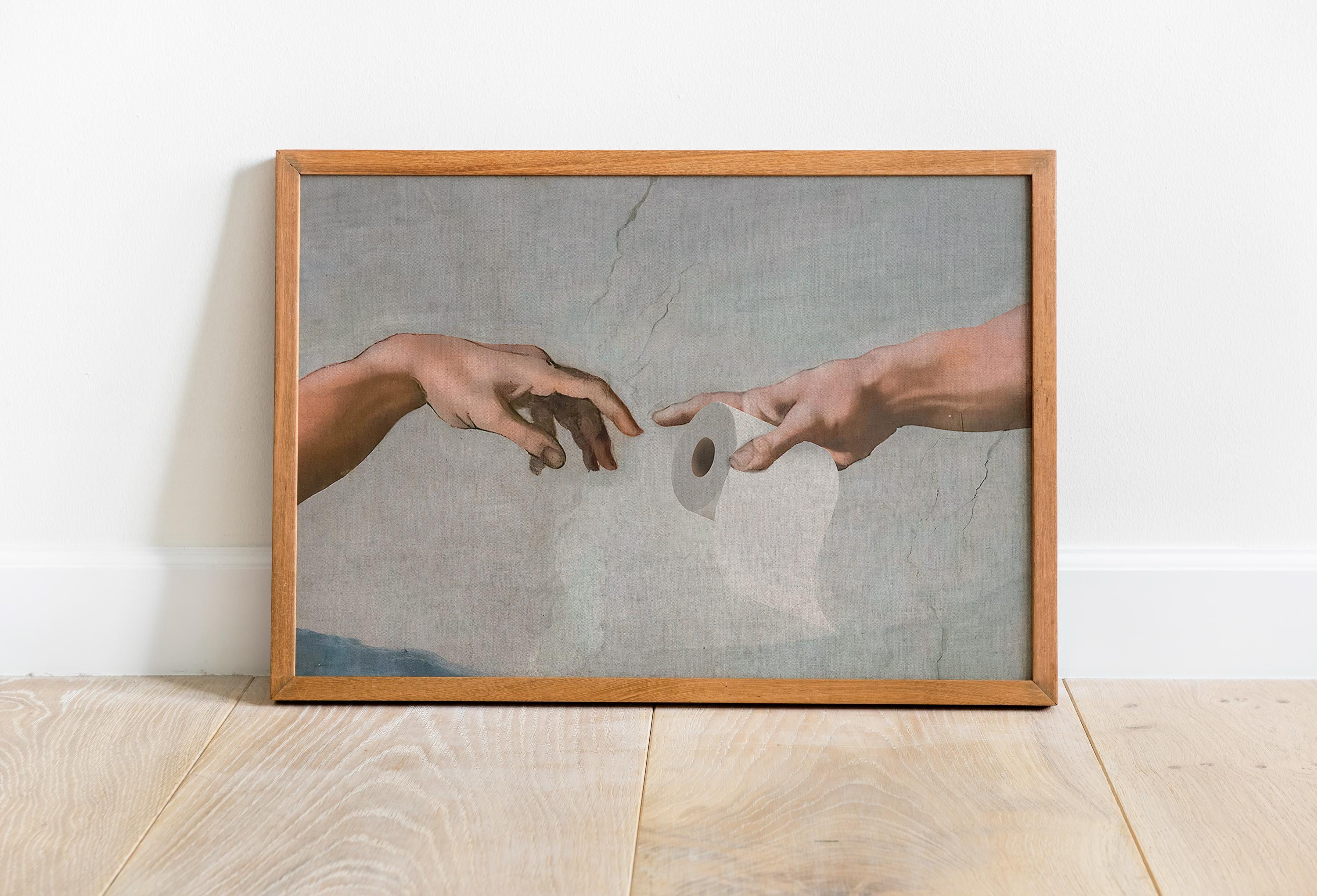 Funny Bathroom Art Print: Michelangelo Toilet Paper Meme (digital ...