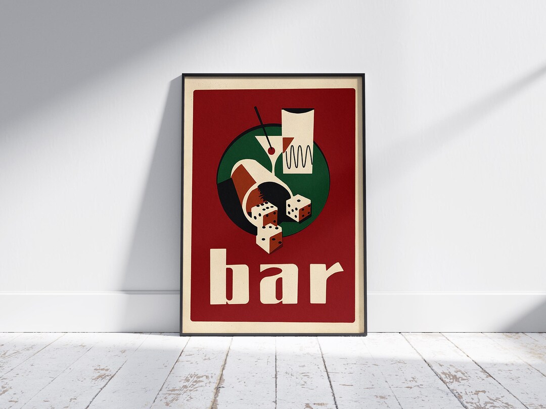 Vintage Retro Bar Poster, Red Print Casino Wall Art, Wall Art Decor ...