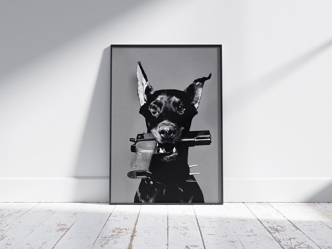 Doberman Gun Black and White Fashion Poster, Luxury Home Decor ...