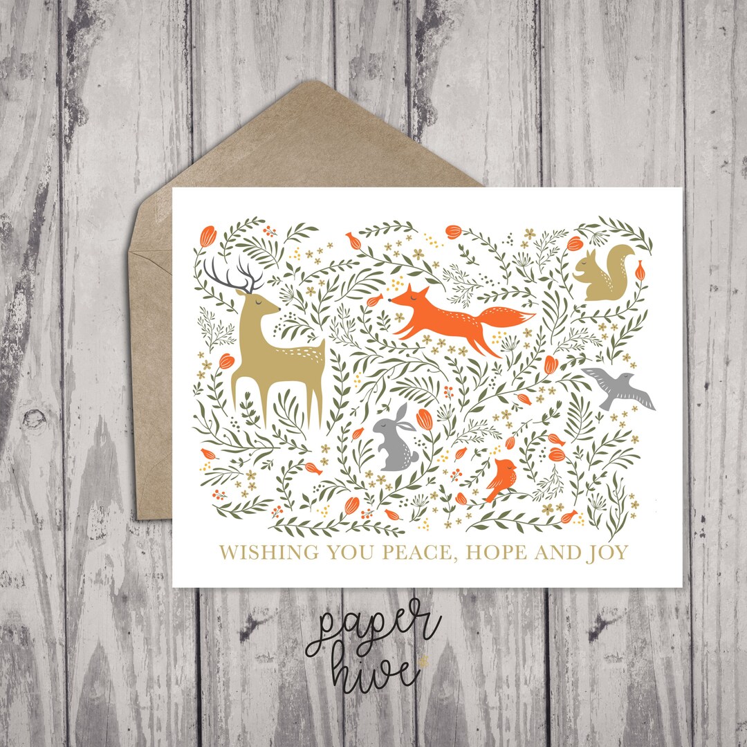Woodland Animals Holiday Card Set Peace Hope and Joy - Etsy