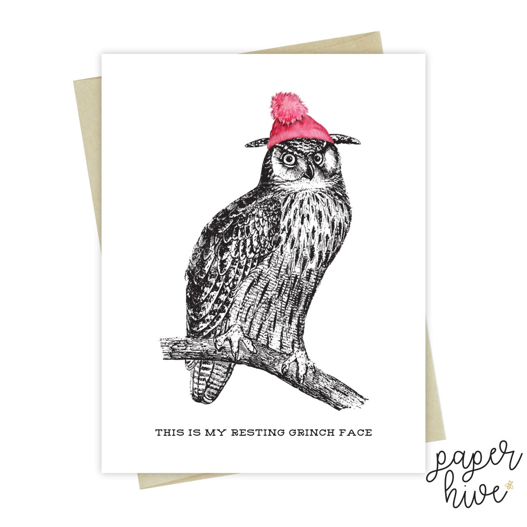 Resting Grinch Face, Funny Holiday Card, Owl Christmas Cards, Christmas ...