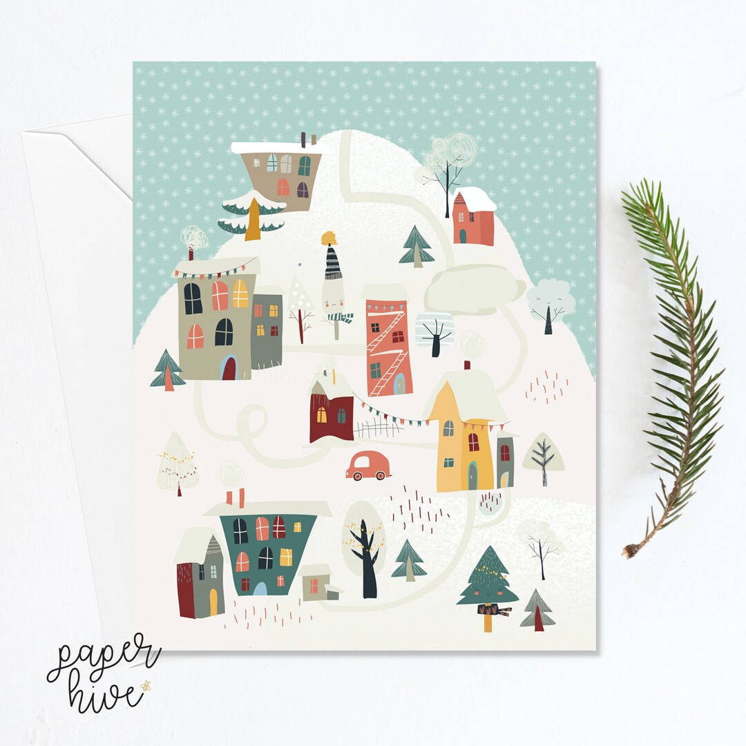 Winter Village Holiday Card Set, Greeting Card Set, Holiday Cards ...