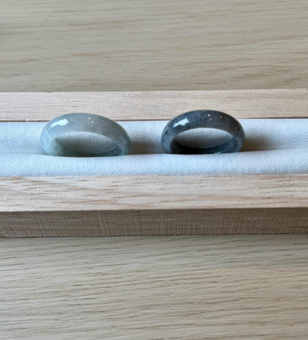 Skinny Natural Jade Ring | Stackable | Black and Icy Cloud Gray Hues ...