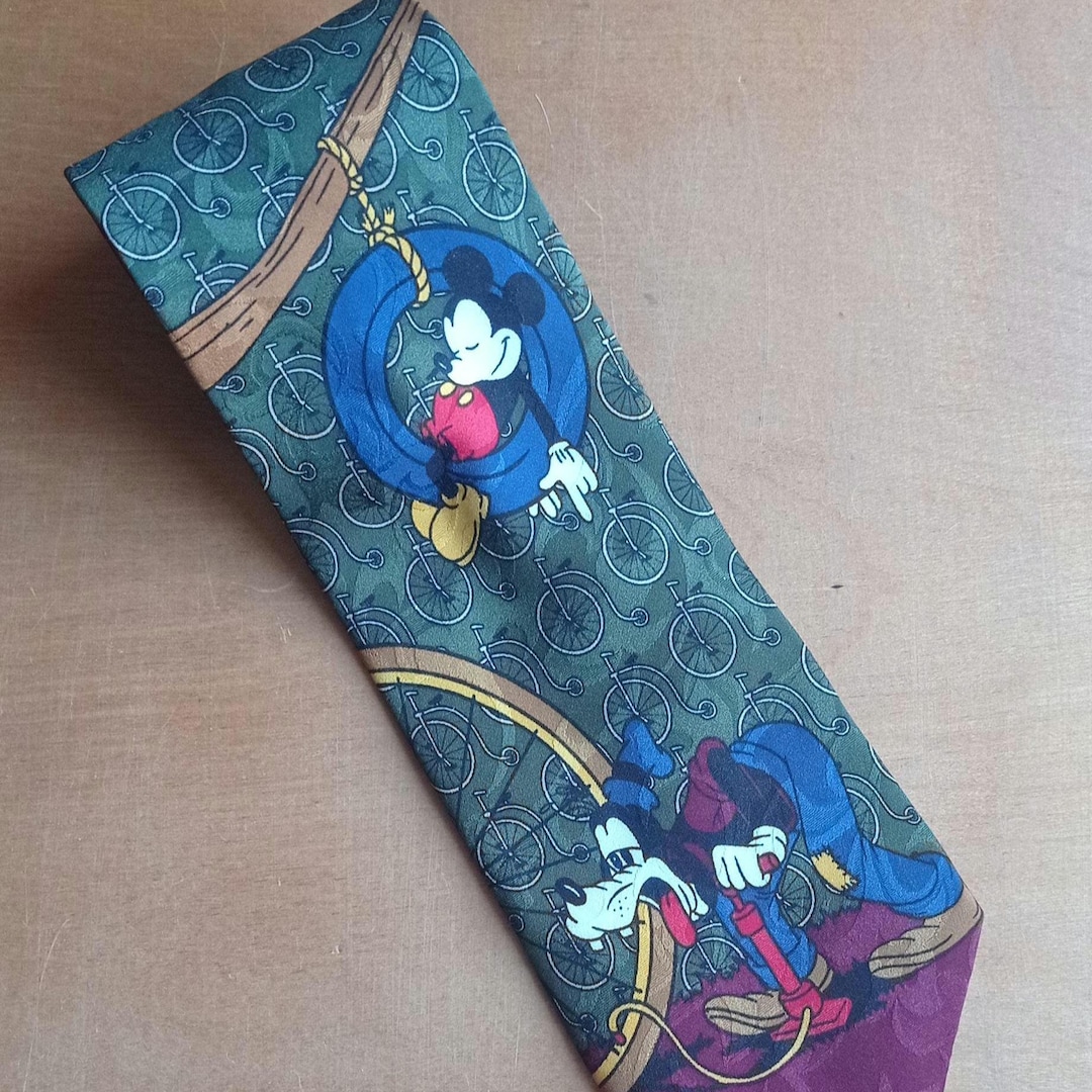 Vintage Disney Tie Mickey Mouse-goofy Bicycles 90s Cartoon Necktie ...