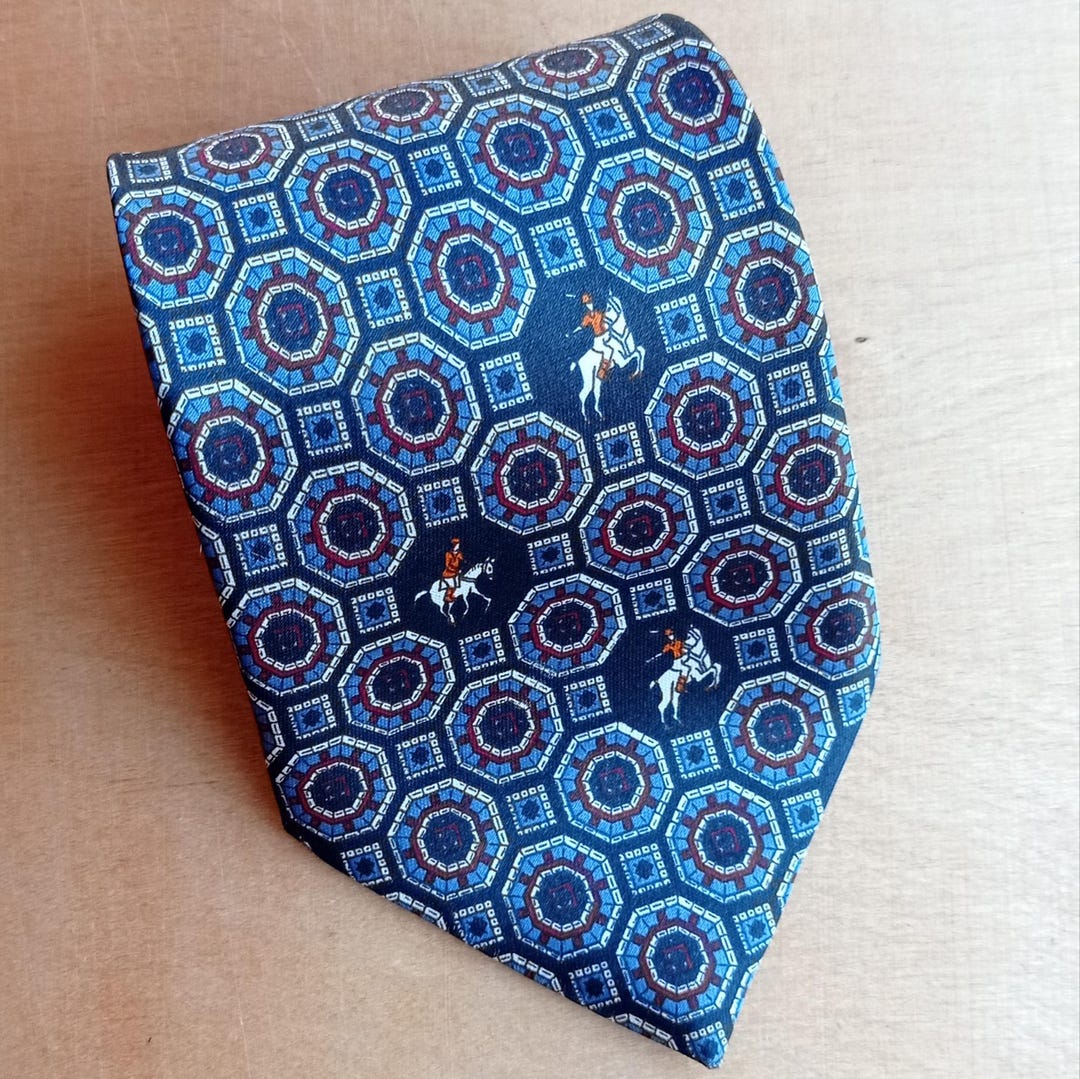 Rare Vintage CITY NOBLE Tie With Horse Rider Motif – Blue Geometric ...