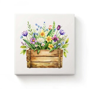 Rustic Floral Crate Wall Art – Watercolor Wildflower Print – Farmhouse ...