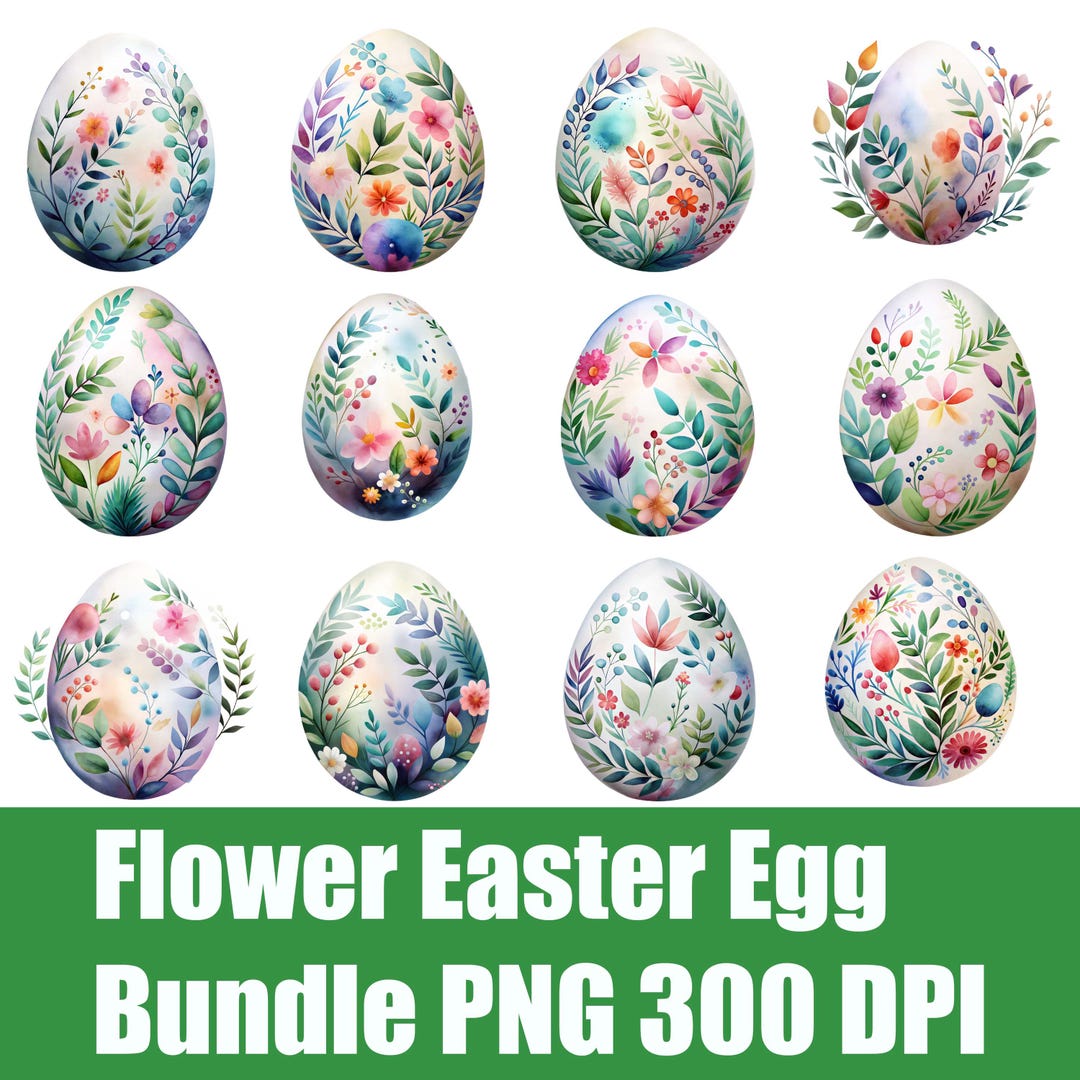Floral Easter Egg PNG Bundle | Watercolor Spring Egg Clipart | Digital ...