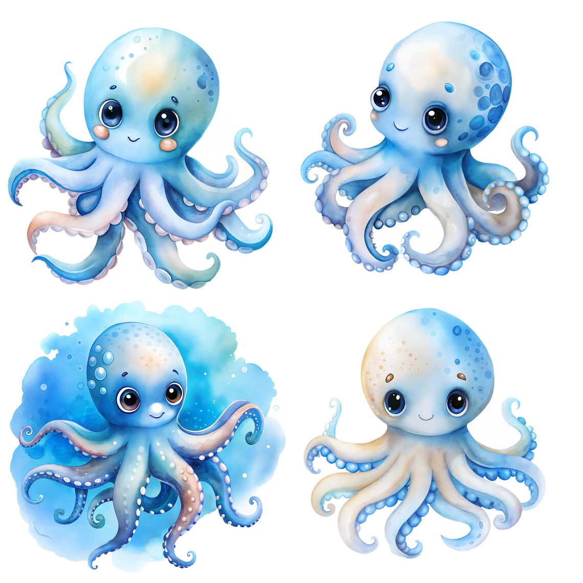 Cute Octopus Clipart | Watercolor Sea Animal Png | Ocean Creature ...